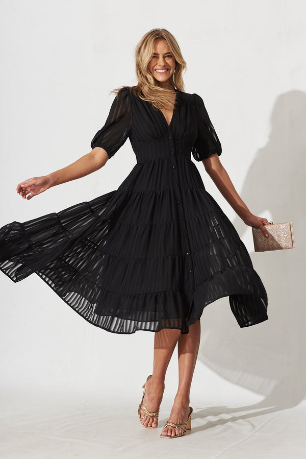 Modica Midi Dress In Black Chiffon – St Frock