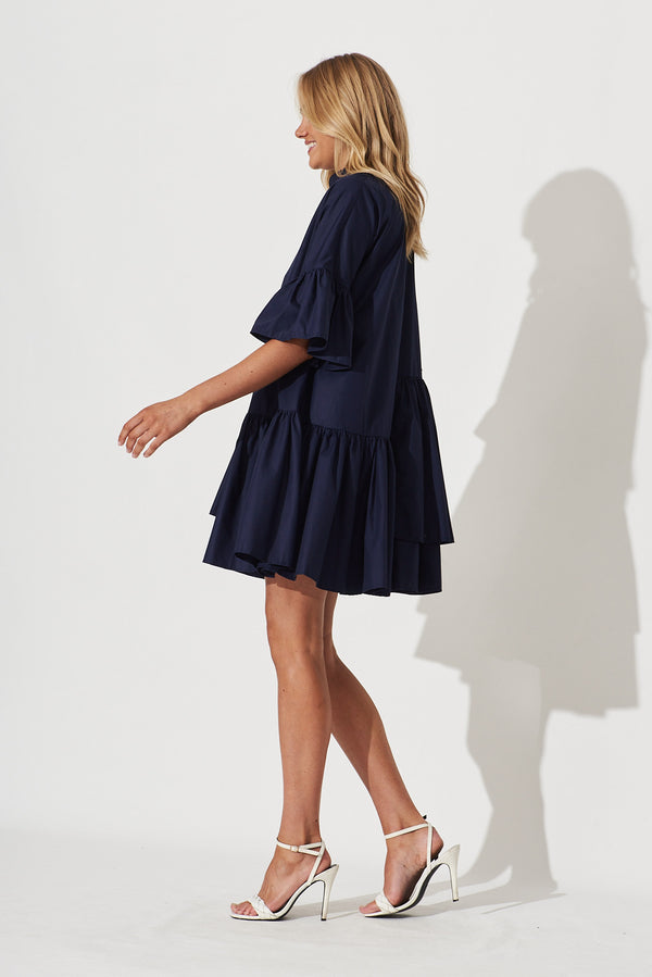 Blaire Smock Dress In Navy Cotton Blend – St Frock