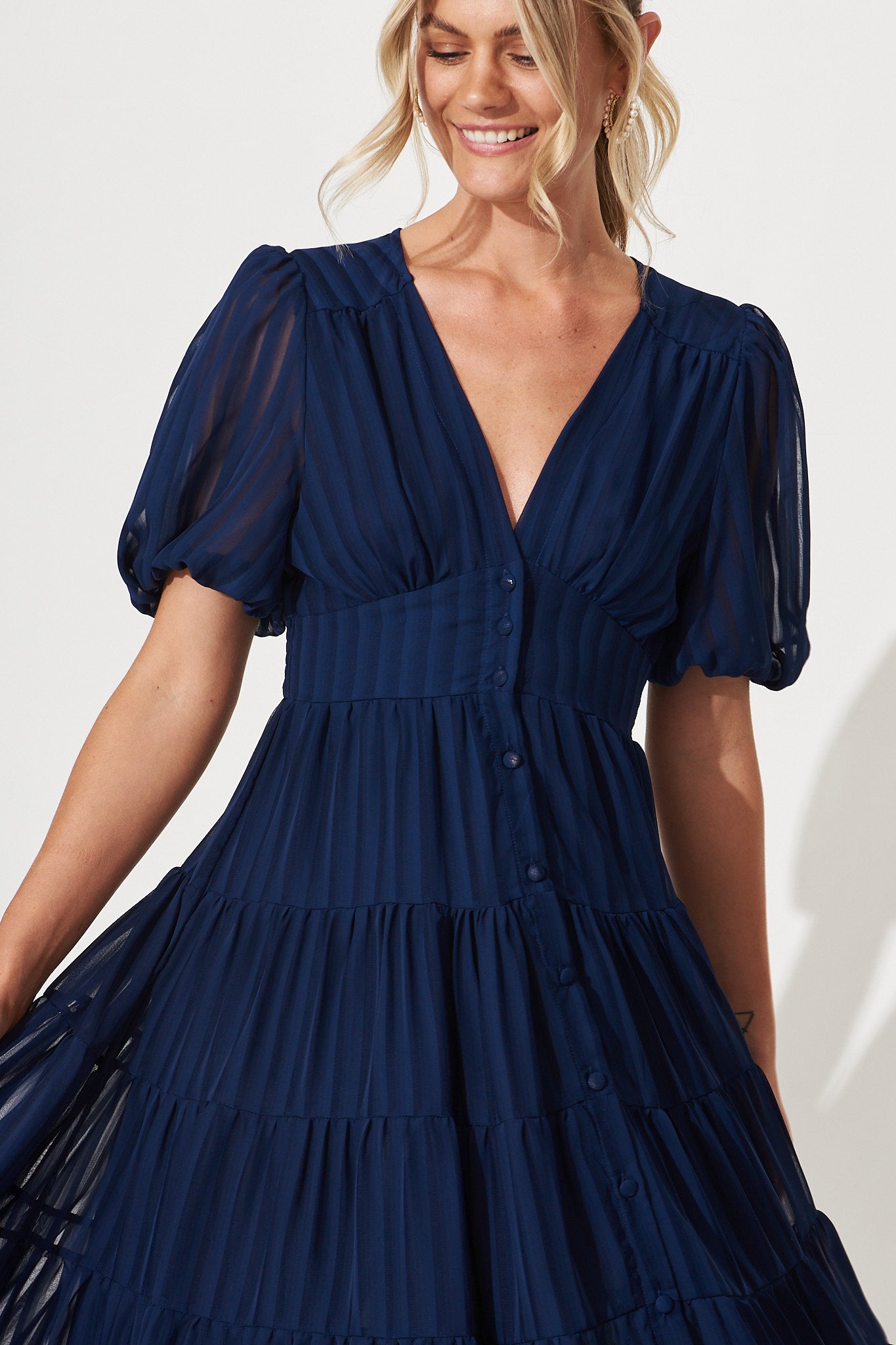 Modica Midi Dress In Navy Chiffon – St Frock