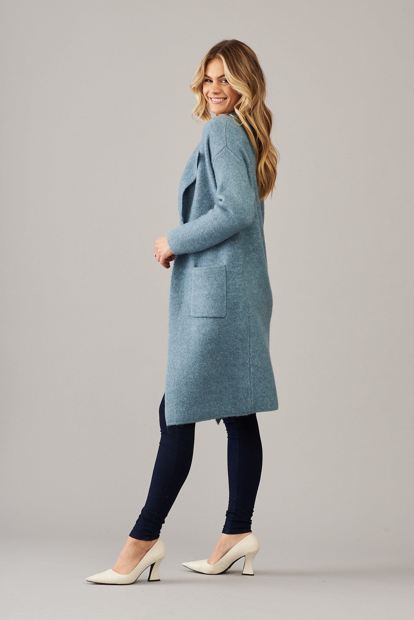 St Ives Coatigan In Blue Wool Blend – St Frock