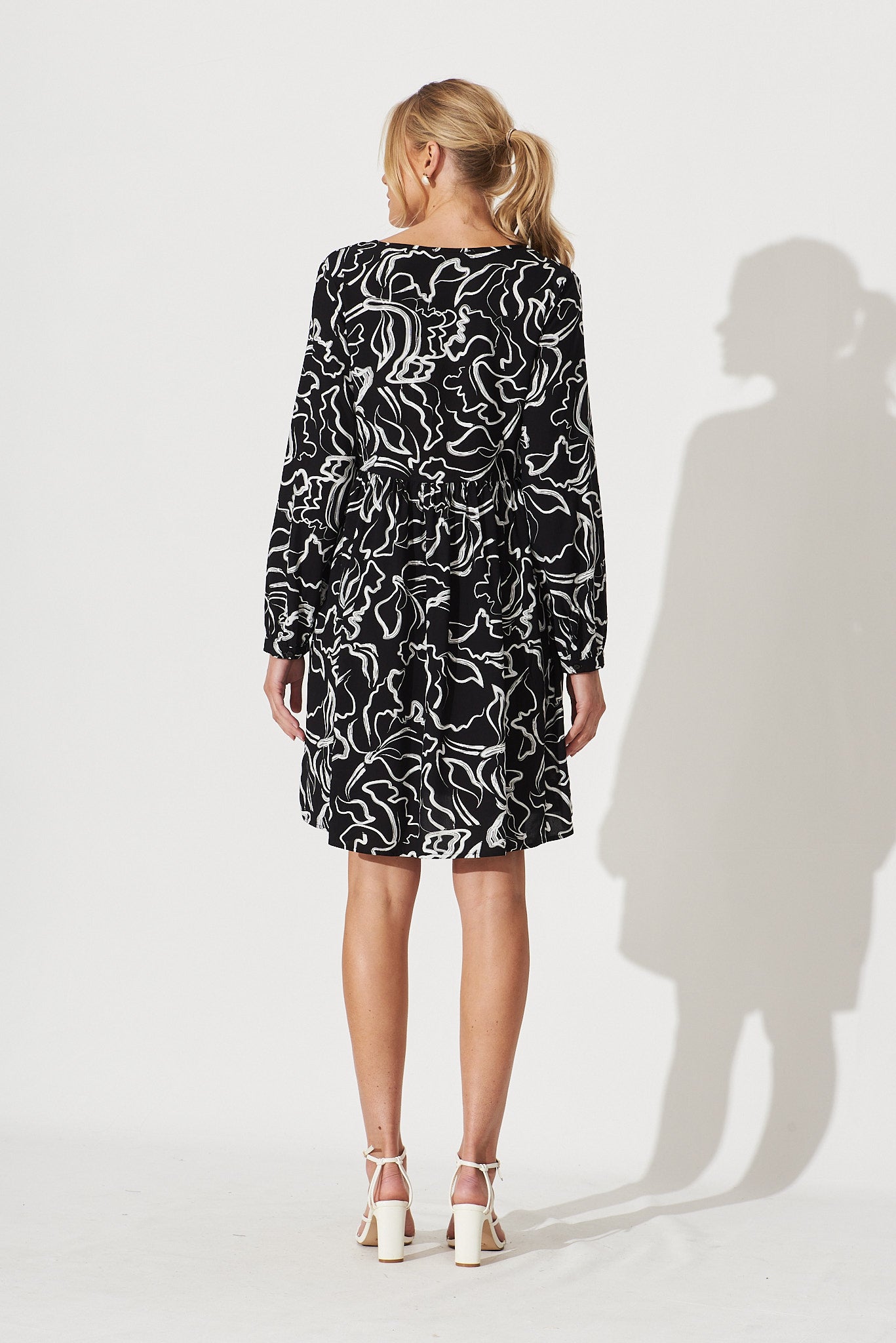Saba Smock Dress In Black With White Swirl Print – St Frock