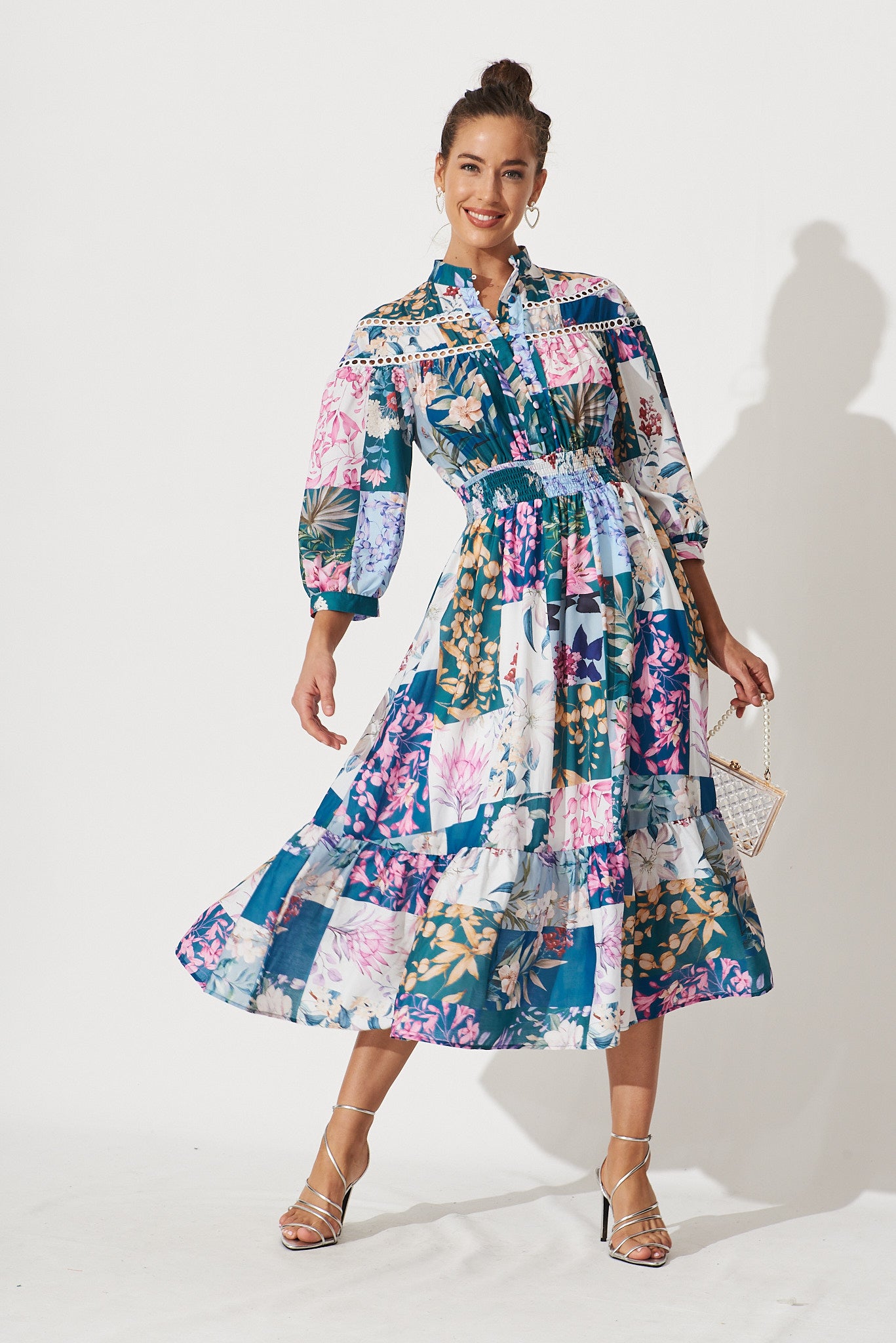 Lyn Midi Dress In Dark Green Patch Floral – St Frock