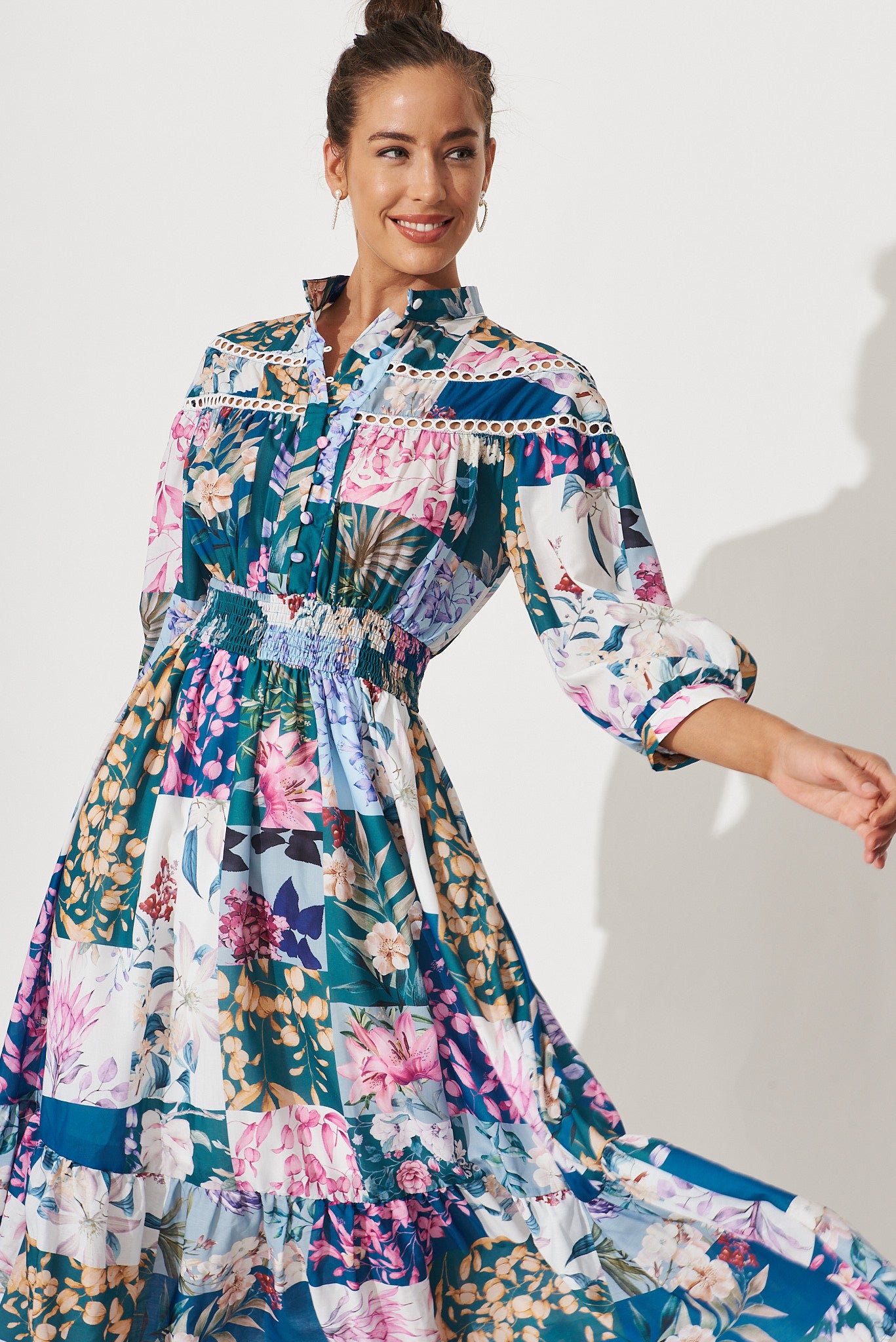 Lyn Midi Dress In Dark Green Patch Floral – St Frock